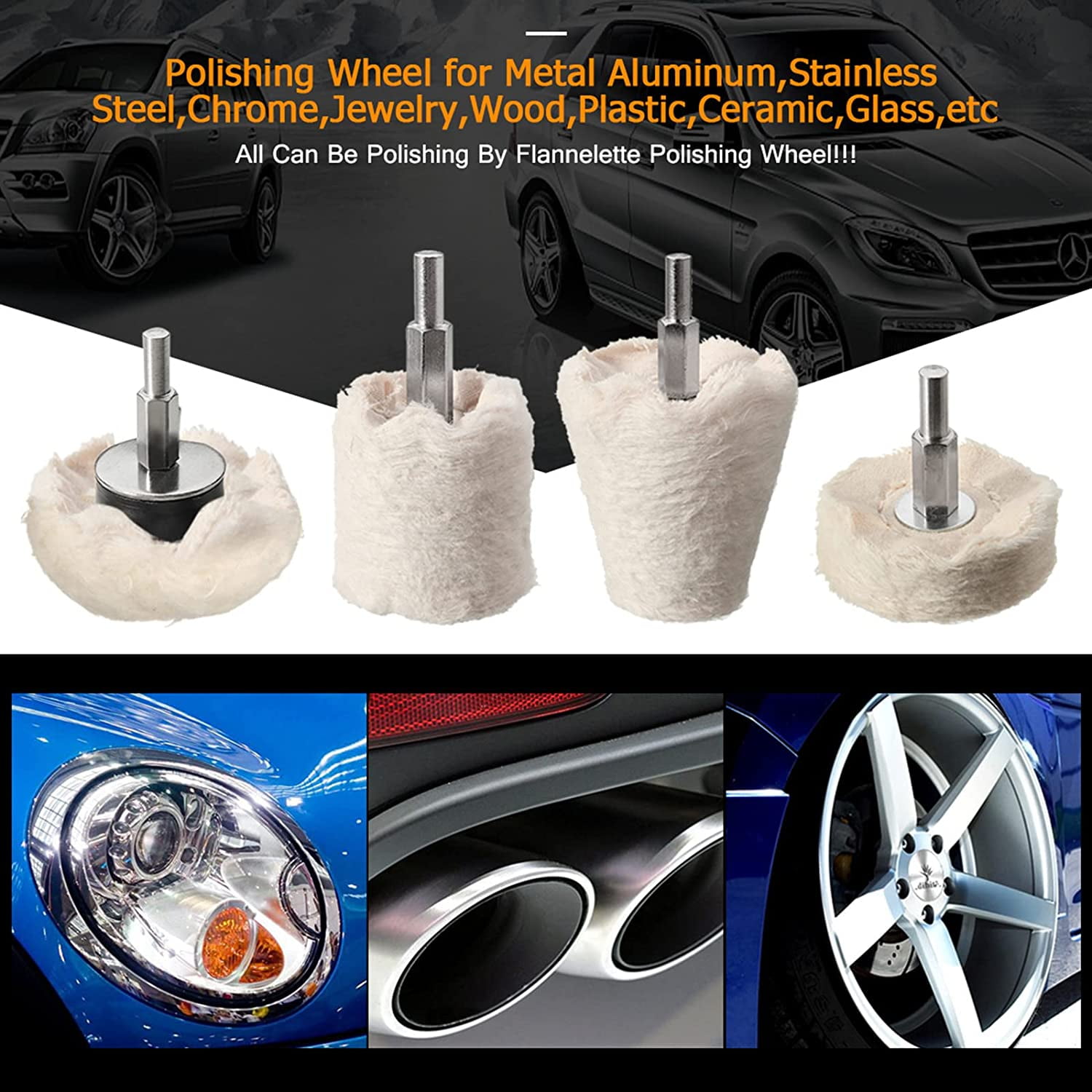 Willstar Polishing Wheel Kit, 4X Drill Buffing Pads, White Lint Mop, 1/ ...