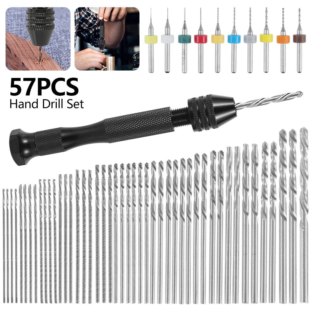 NUAHRHY 57 Pieces Hand Drill Set Include Pin Vise Hand Drill with Mini ...