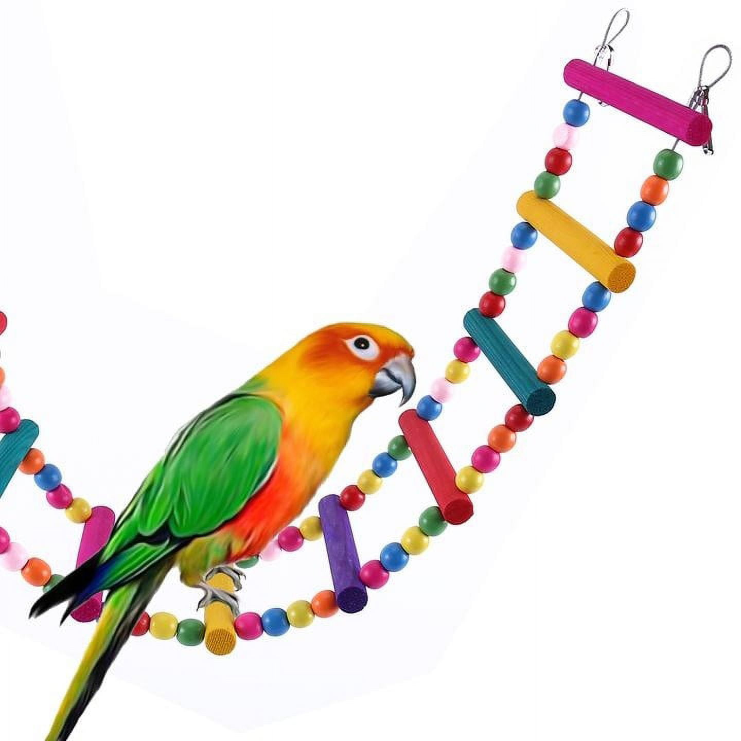 Eummy Colorful Ladder Bird Toy, Wooden Rainbow Swing Bridge for Bird ...