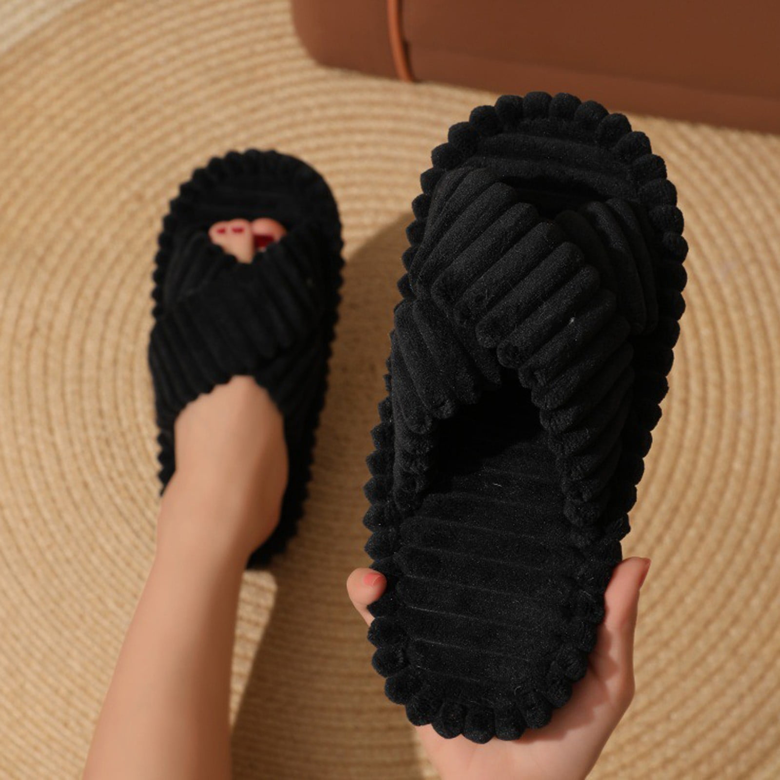 Willtoo Slippers for Women Corduroy House Slippers Arch Support Slide ...