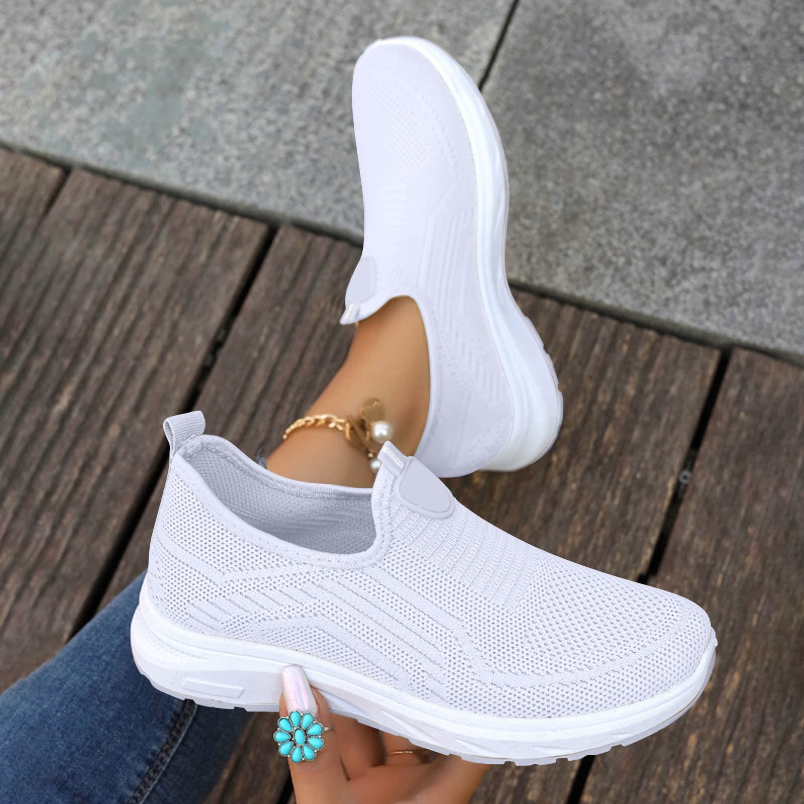 Willtoo Tennis Shoes Womens Women's Slip on Flat Shoes Comfortable Knit ...