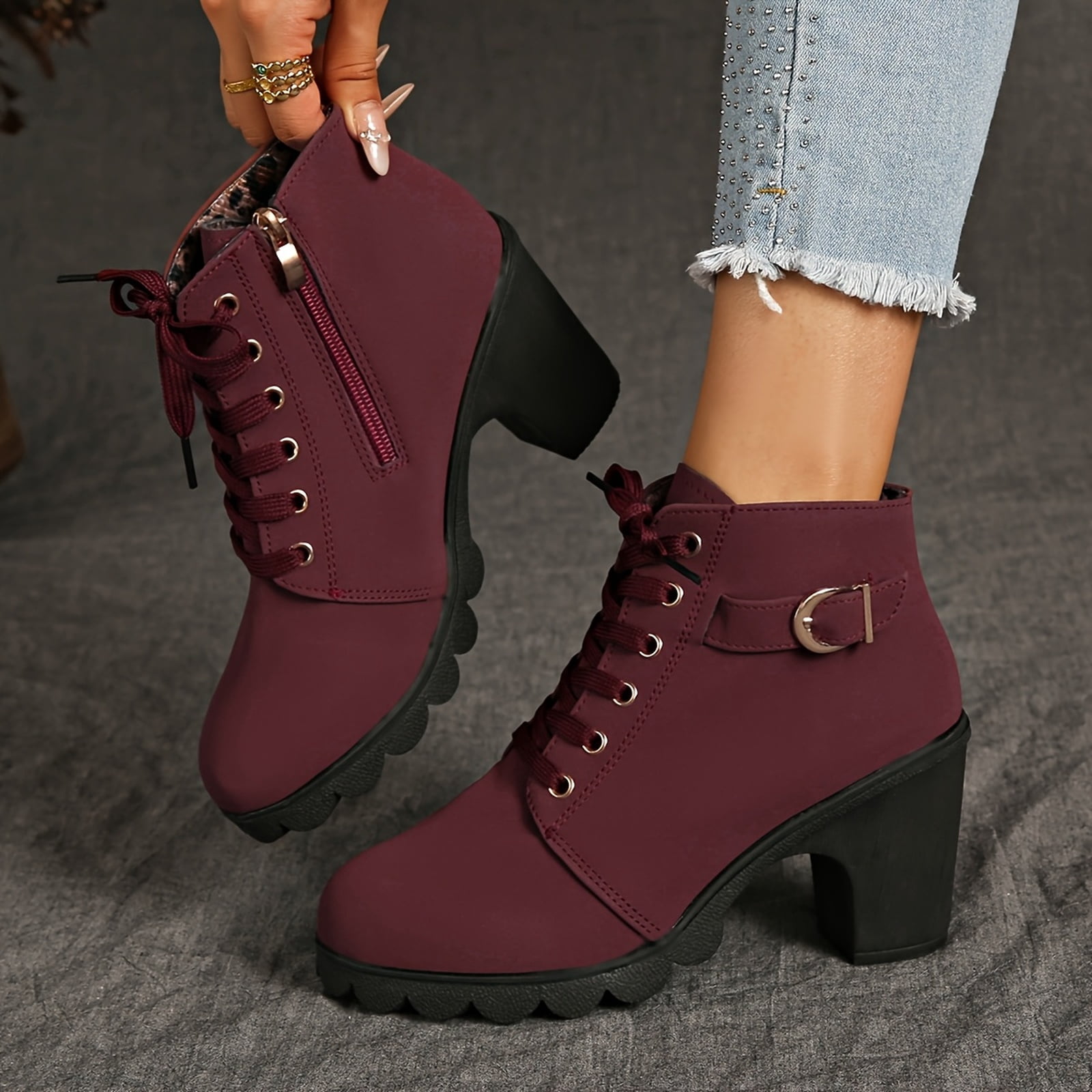Willtoo Women Boots Fashion High Heel Lace Up Ankle Boots Ladies Buckle ...