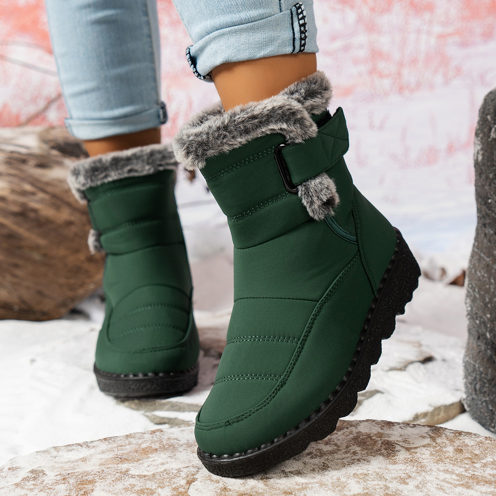 Willtoo Women's Pu Waterproof Snow Boots Winter Plus Velvet Non-Slip ...