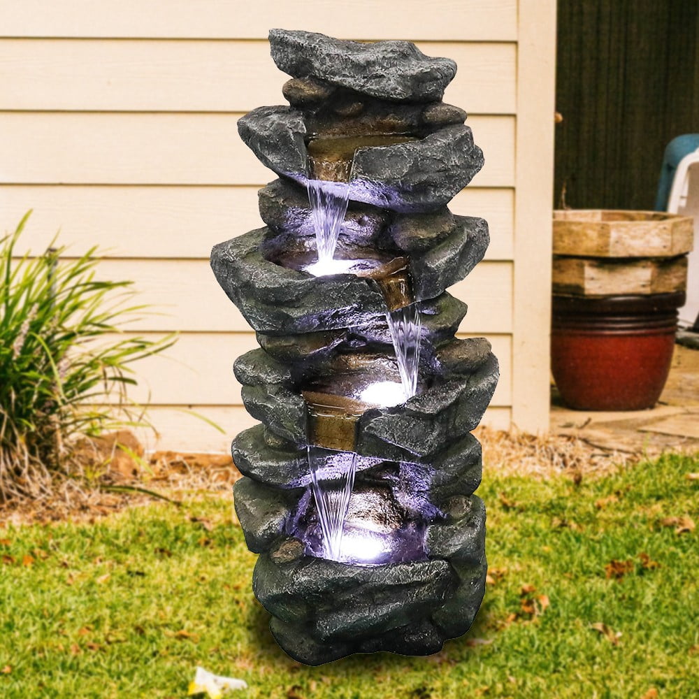Willwolf 40'' Electric Resin Water Fountain with LED Lights for Garden ...