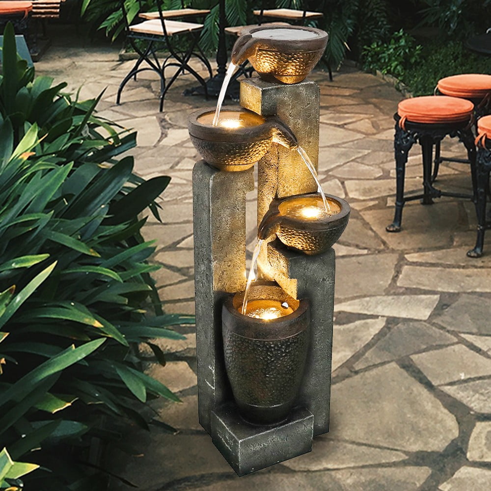 Willwolf Large 40'' Patio Outdoor Water Fountain with LED Lights for ...