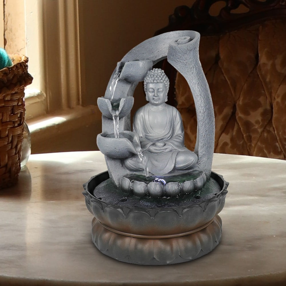 Willwolfer Indoor Zen Buddha Fountain, LED Light, Resin Waterfall, Home ...