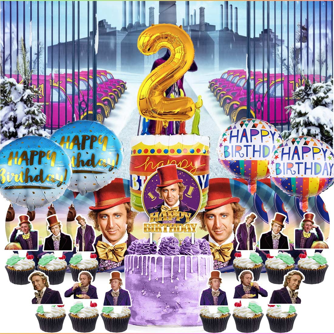 Willy Wonka 2nd Tableware Balloons Cake Toppers Backdrop Banner ...