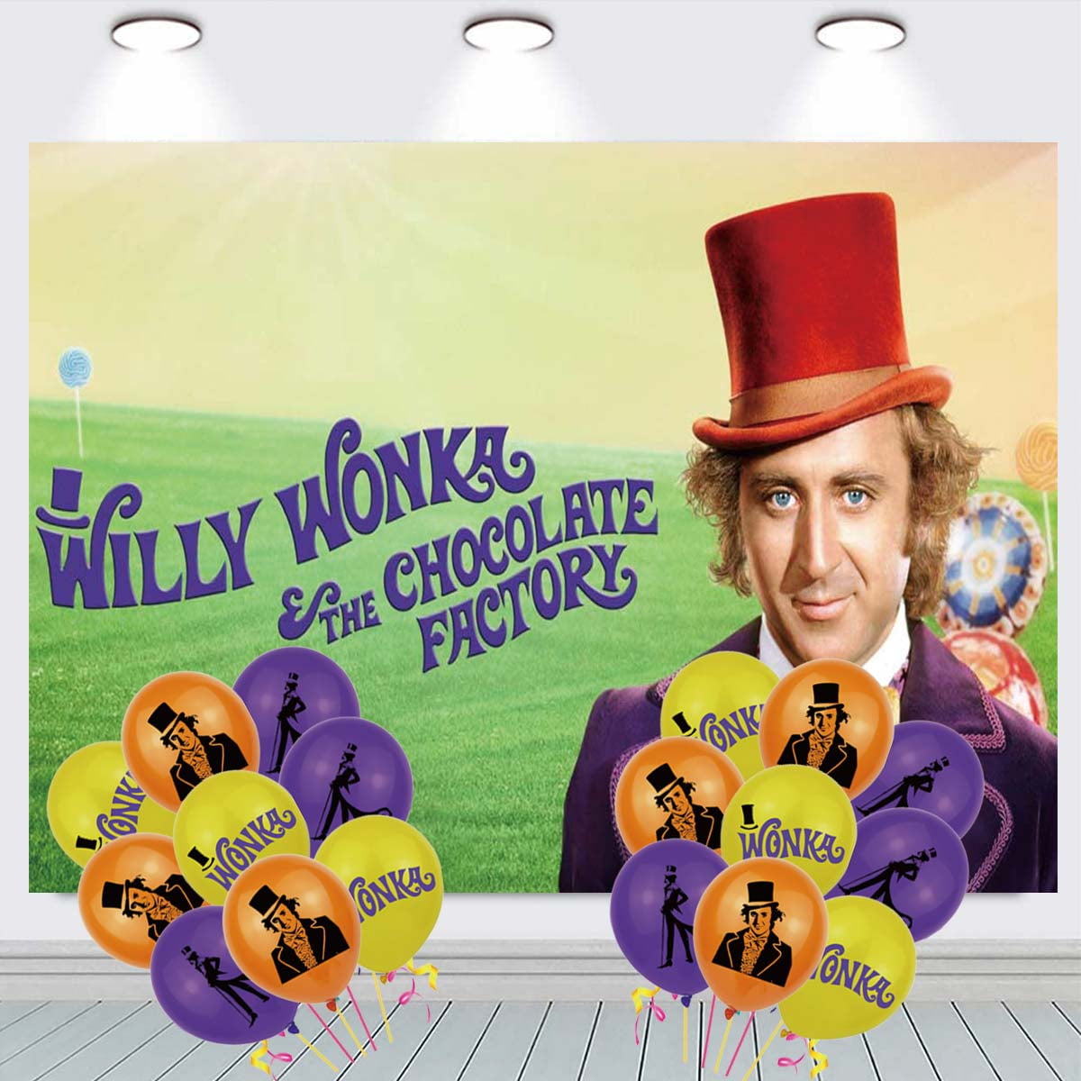 Willy Wonka Backdrop Banner Balloons Party Decorations Supplies ...