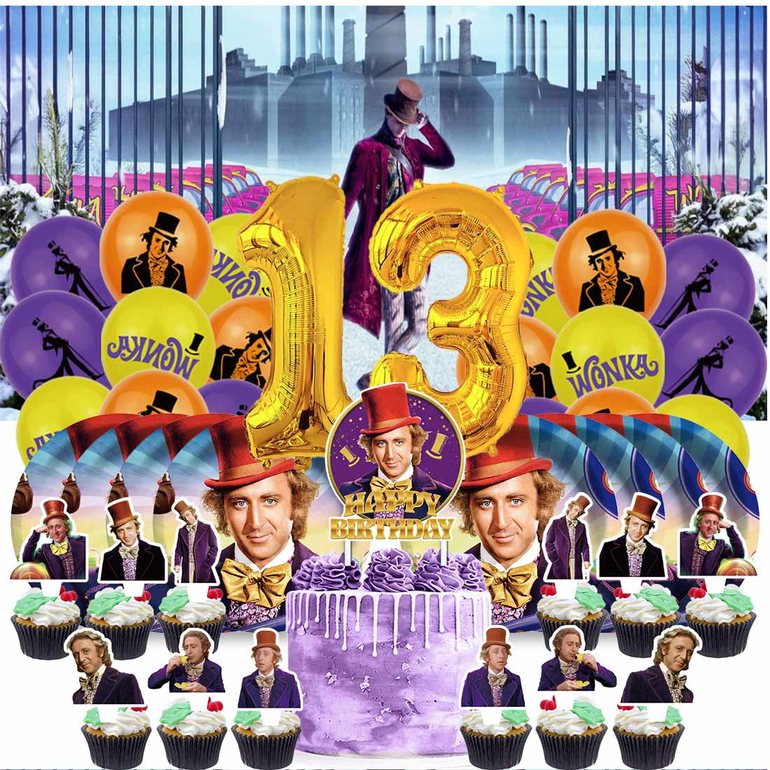 Willy Wonka Balloons Party Supplies 13th Decor Tableware Birthday Cake ...