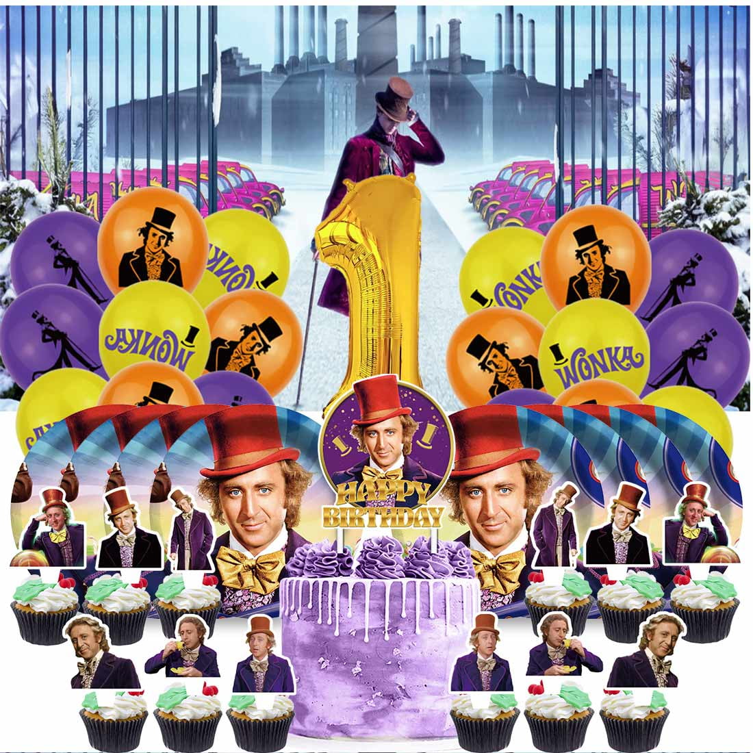 Willy Wonka Balloons Party Supplies 1st Decor Tableware Birthday Cake ...