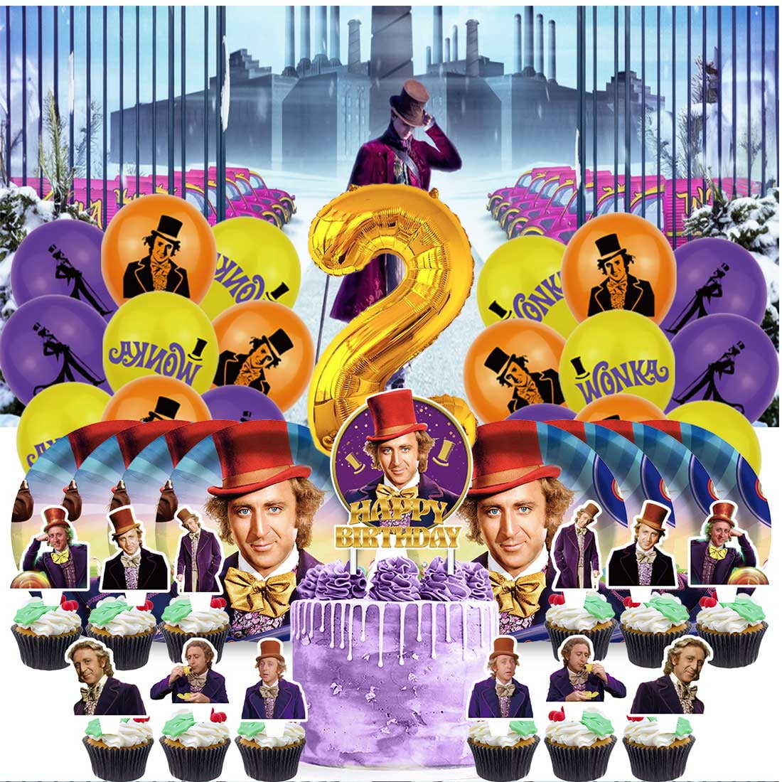 Willy Wonka Balloons Party Supplies 2nd Decor Tableware Birthday Cake ...