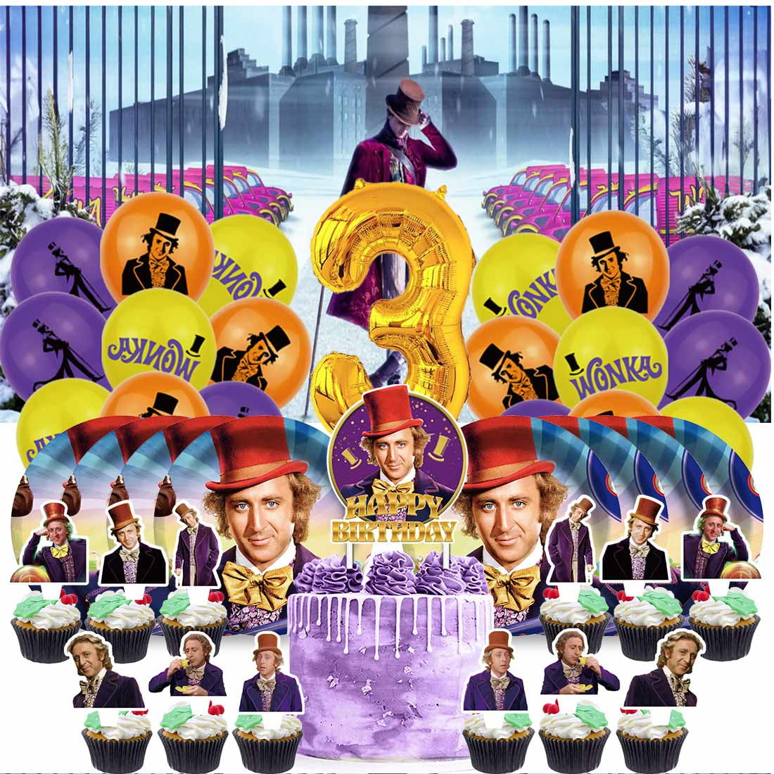 Willy Wonka Balloons Party Supplies 3rd Decor Tableware Birthday Cake ...