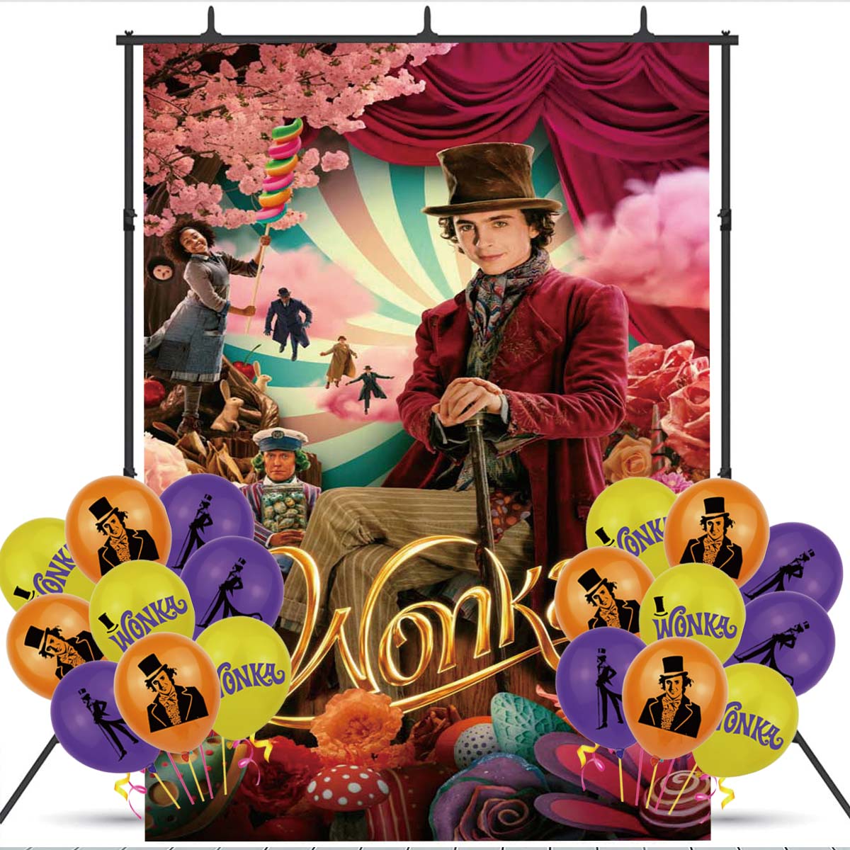 Willy Wonka Banner Backdrop Background Birthday Balloons Party Supplies ...