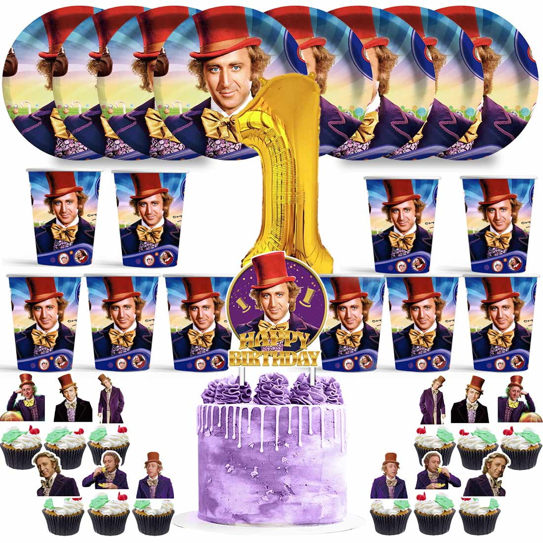 Willy Wonka Birthday 1st Cups Party Supplies Plates Fans Decorations ...