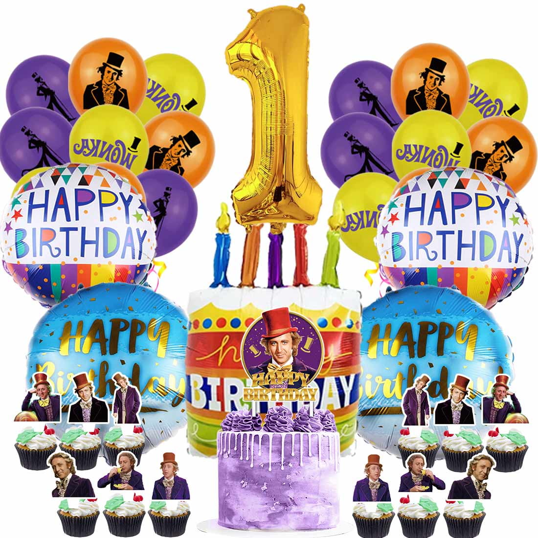 Willy Wonka Party Supplies 1st Decor Kit Balloons Birthday Cake Topper ...