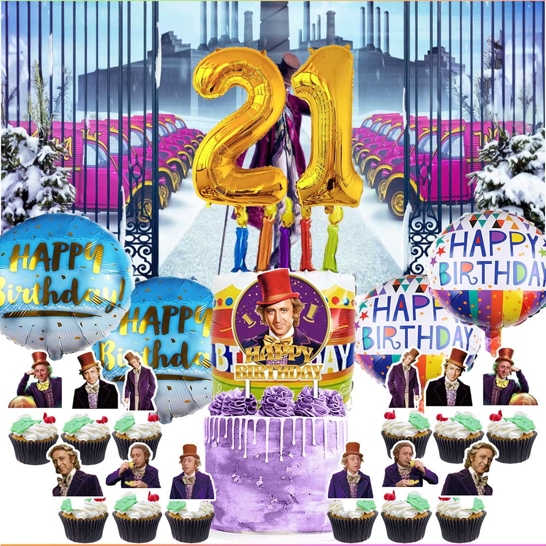 Willy Wonka Party Supplies Decor 21th Kit Balloons Birthday Cake Topper ...