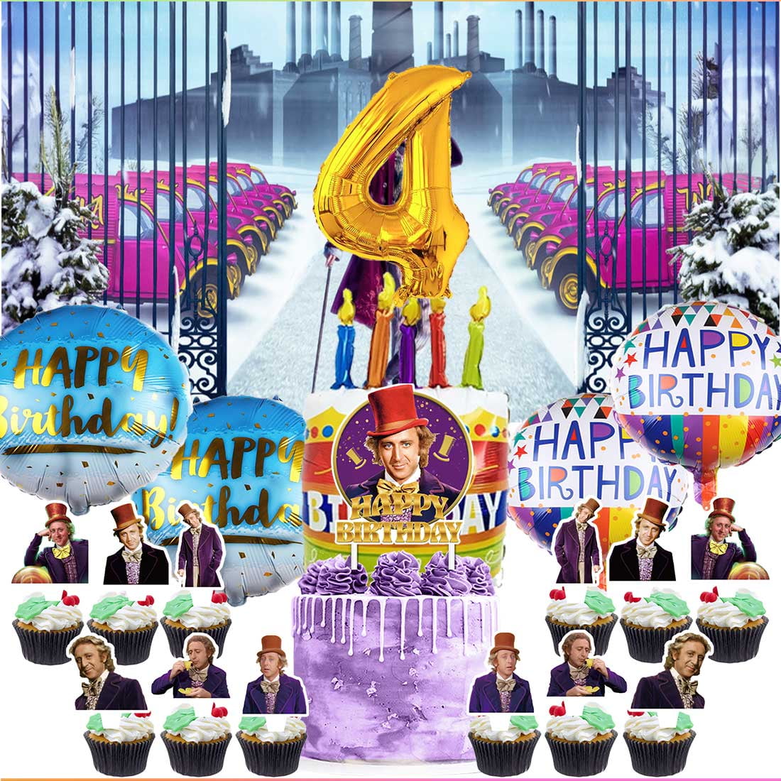 Willy Wonka Party Supplies Decor 4th Kit Balloons Birthday Cake Topper ...