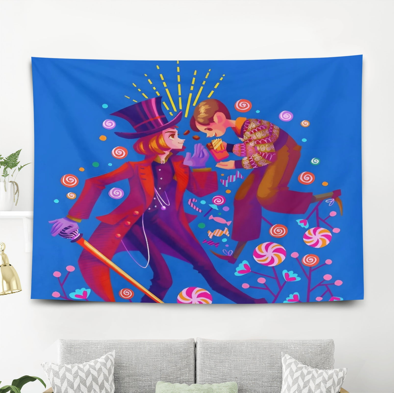 Willy Wonka Pattern Wall Hanging 50*60 Inches High-Quality Peach Skin ...