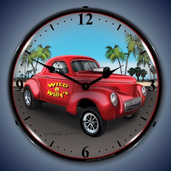 Collectable Sign and Clock Willys Gasser LED Lighted Premium Wall Clock ...