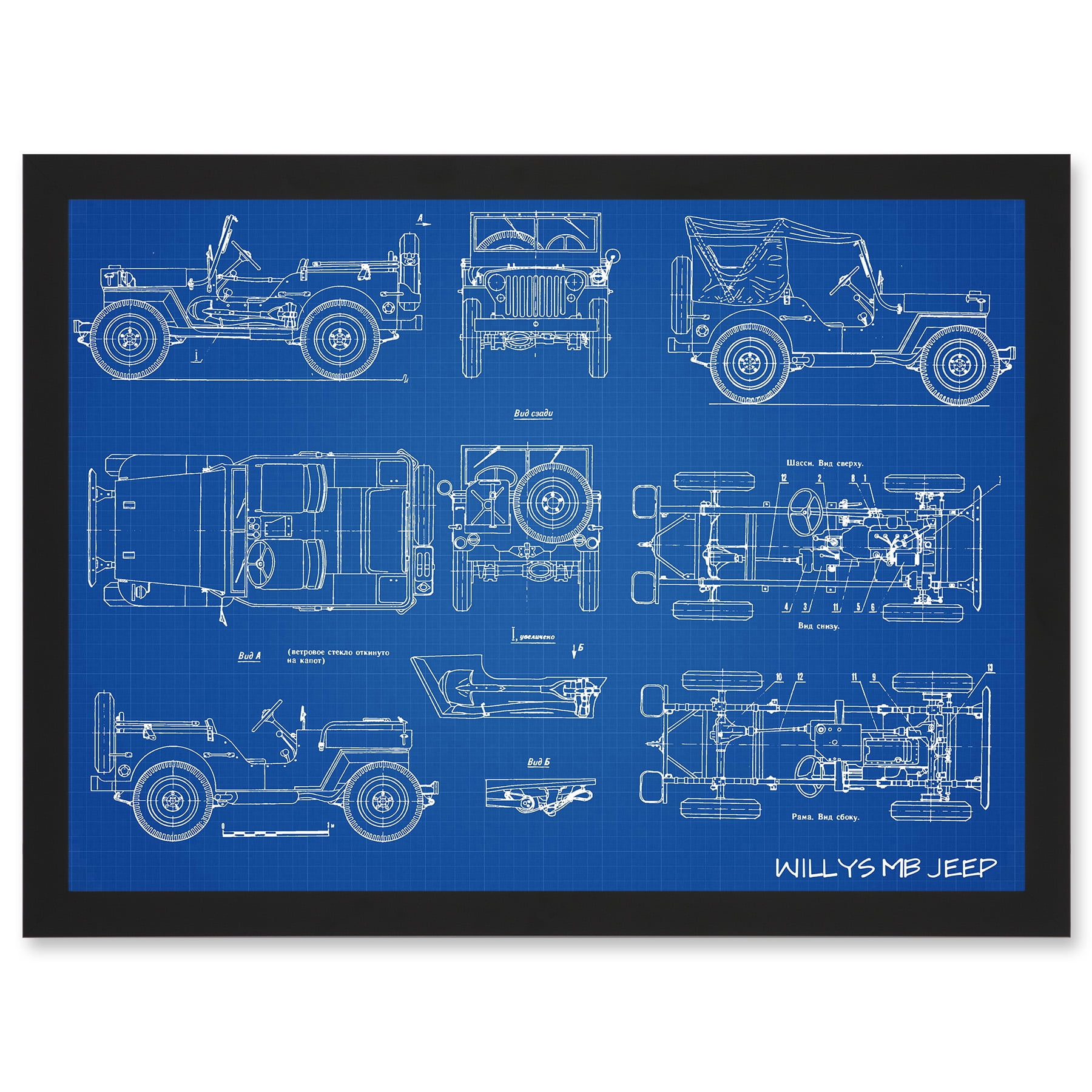 Willys MB US Army Military Jeep Vehicle Blueprint Plan Artwork Framed ...