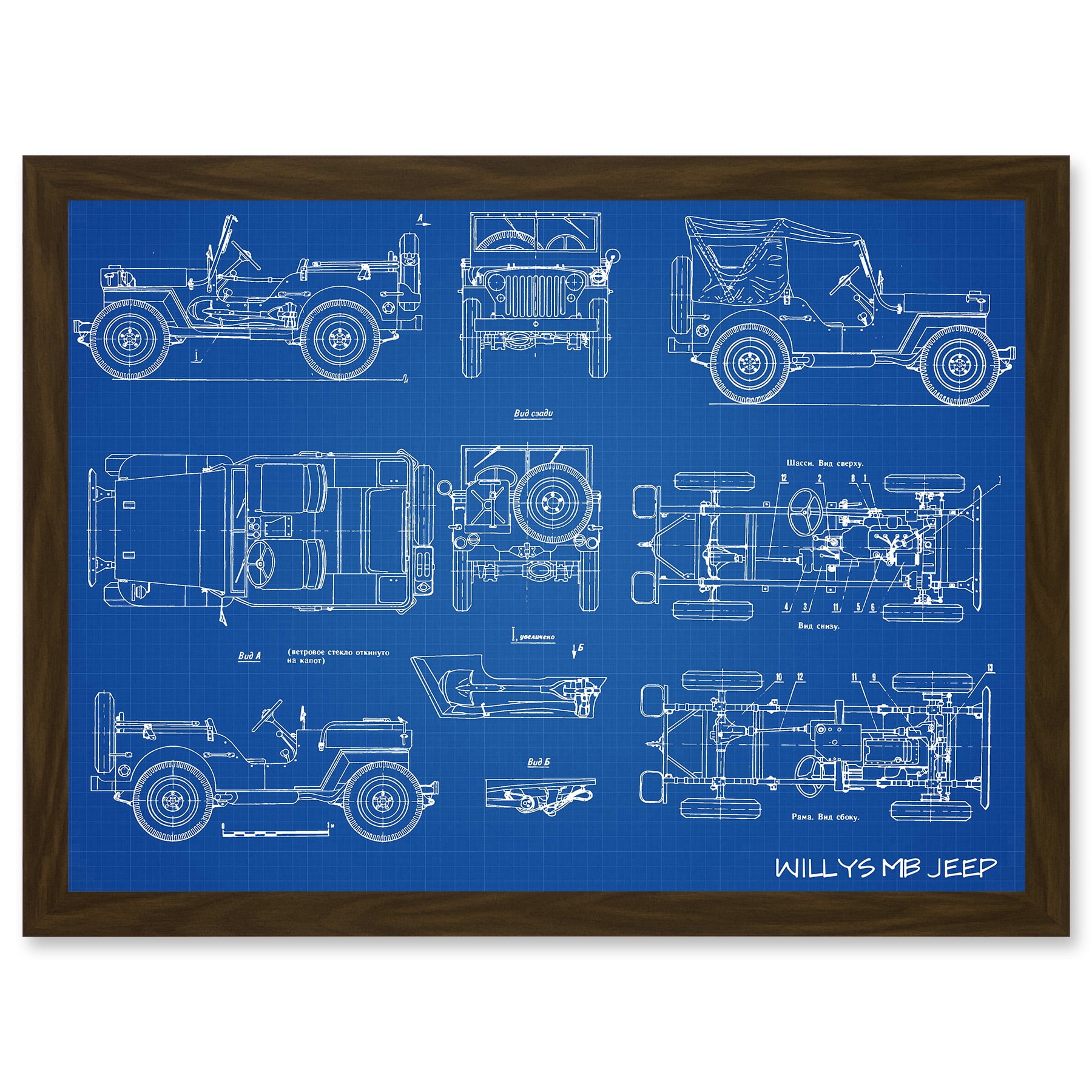 Willys MB US Army Military Jeep Vehicle Blueprint Plan Artwork Framed ...