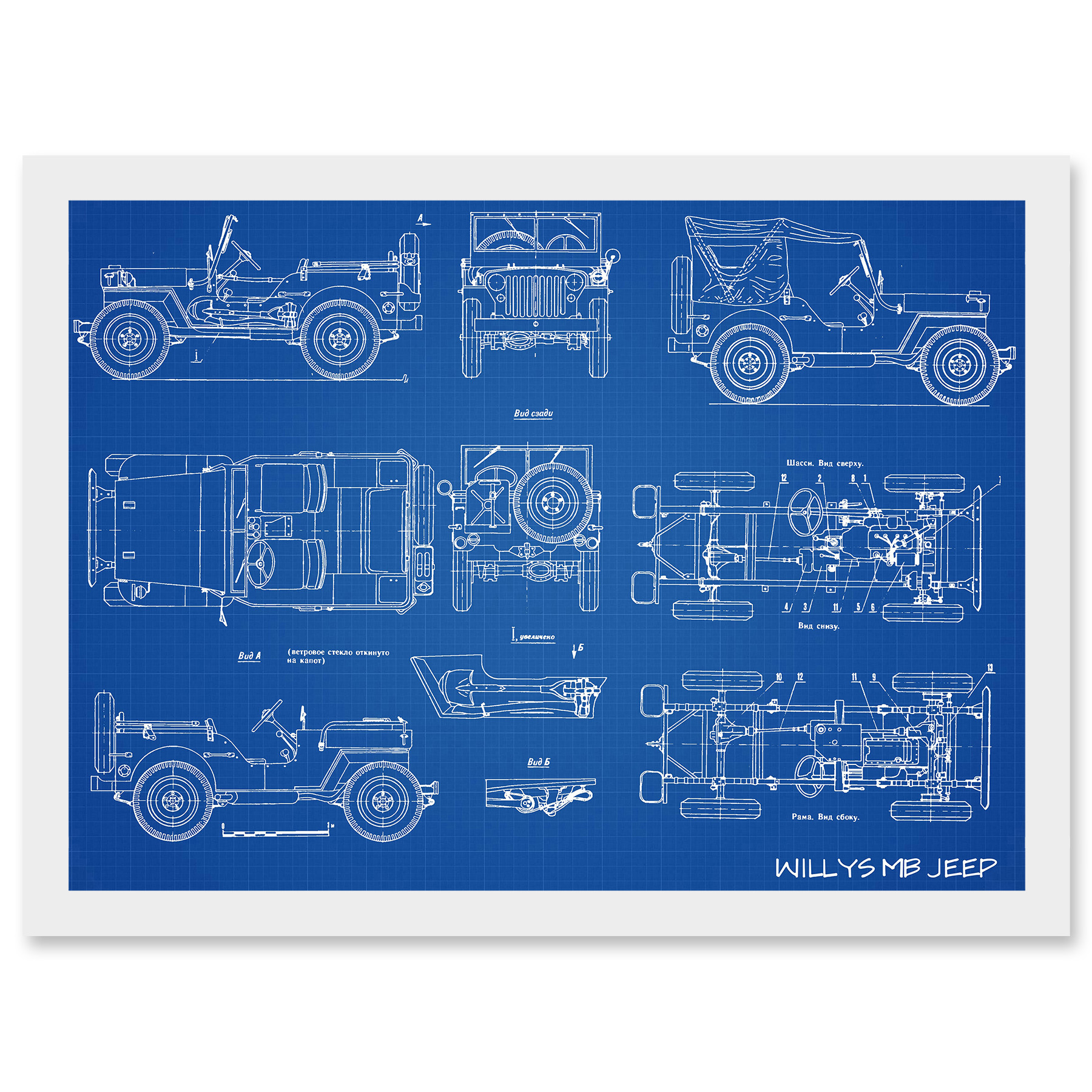 Willys MB US Army Military Jeep Vehicle Blueprint Plan Artwork Framed ...