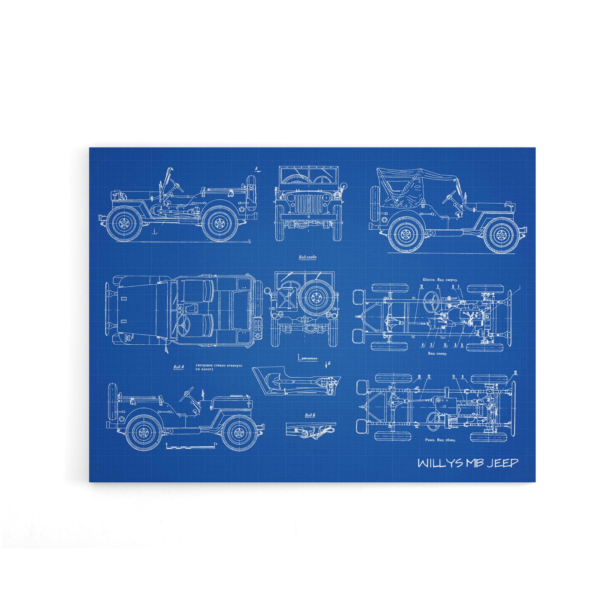 Willys MB US Military Jeep Blueprint Canvas Wall Art Print 18X24 ...