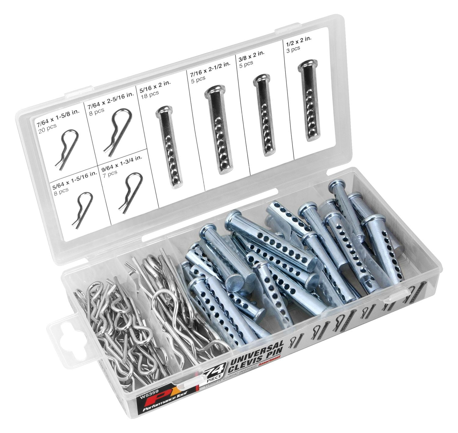 Wilmar W5359 74 Piece Universal Clevis Pin Assortment - Walmart.com