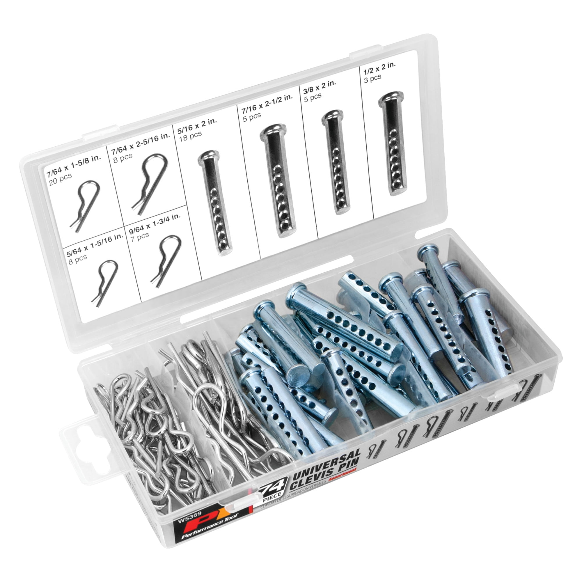 Performance Tool W5359 74pc Universal Clevis Pin Assortment - Walmart.com