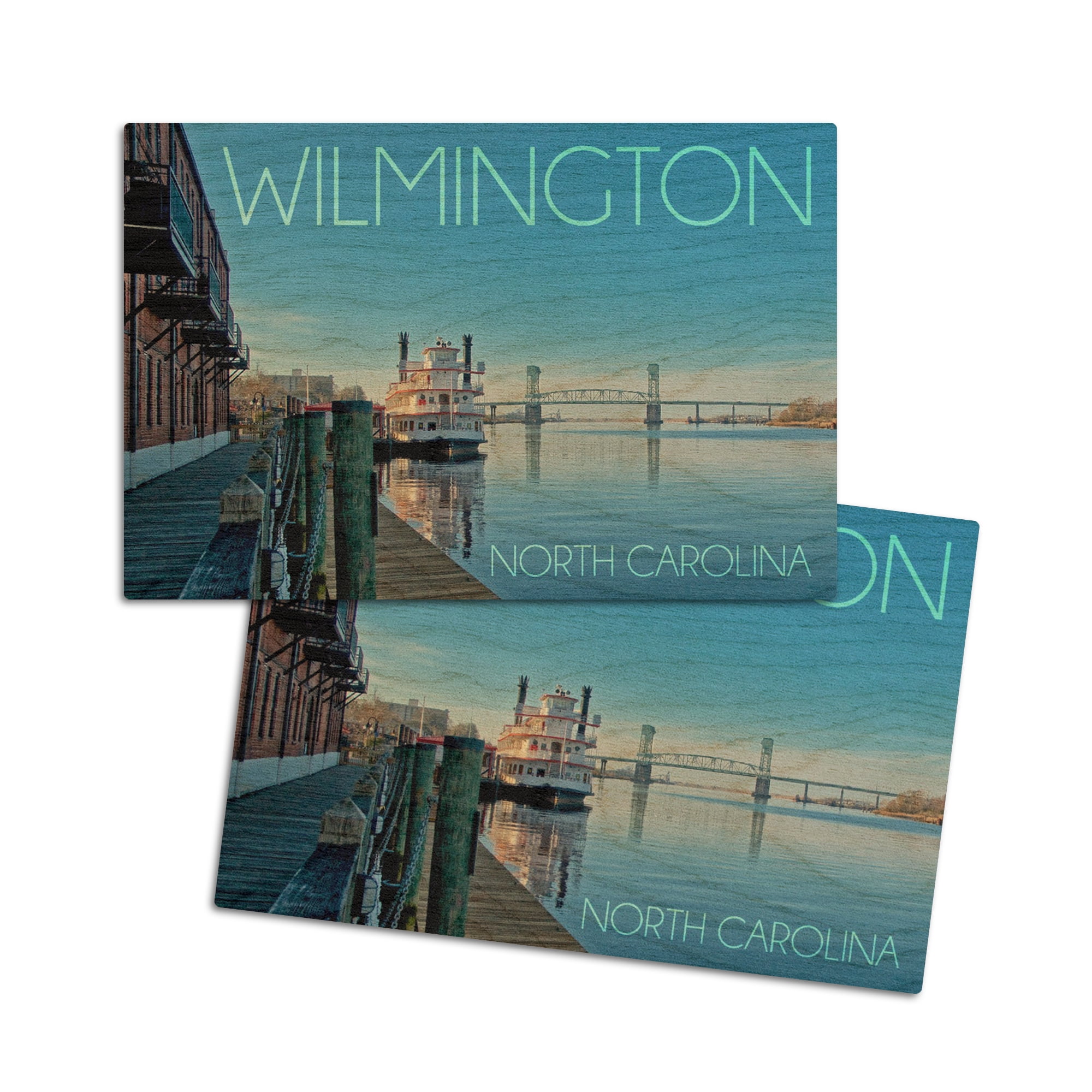 Wilmington, North Carolina, Steam Ship and Bridge (4x6 Birch Wood ...