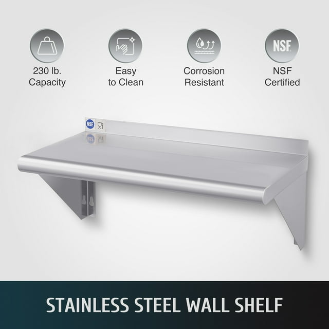 Wilprep 12"x24" Stainless Steel Floating Shelf for Kitchen Garage Bar ...