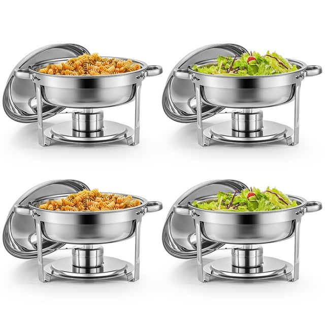 Wilprep 4 Pack Large Serving Chafing Dish Buffet 5 qt Round Stainless Steel for Catering ...