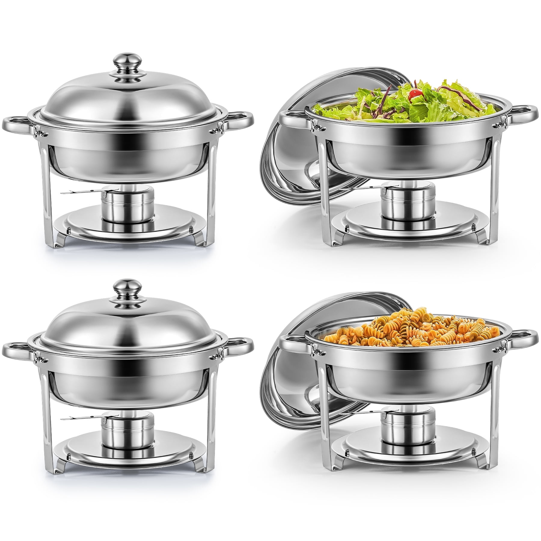Wilprep 4 Pack Stainless Steel Chafer Set with 5 qt Food Warming Pans Lids Fuel Holders ...