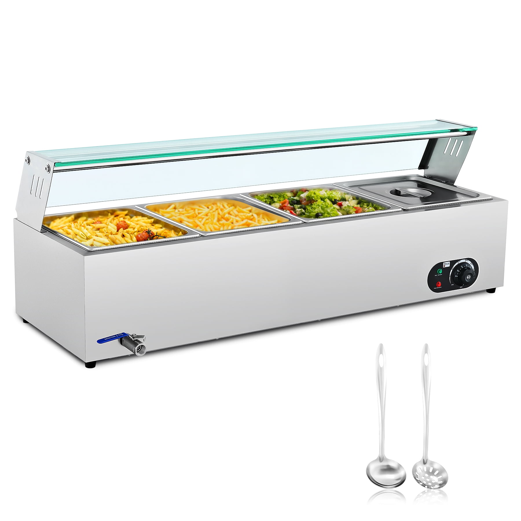 Wilprep 4 Pan Bain Marie Food Warmer Buffet Server & Warmer w Glass ...