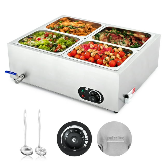 Wilprep 4 Pan Electric Stainless Steel Food Warmer Serving Trays Set ...
