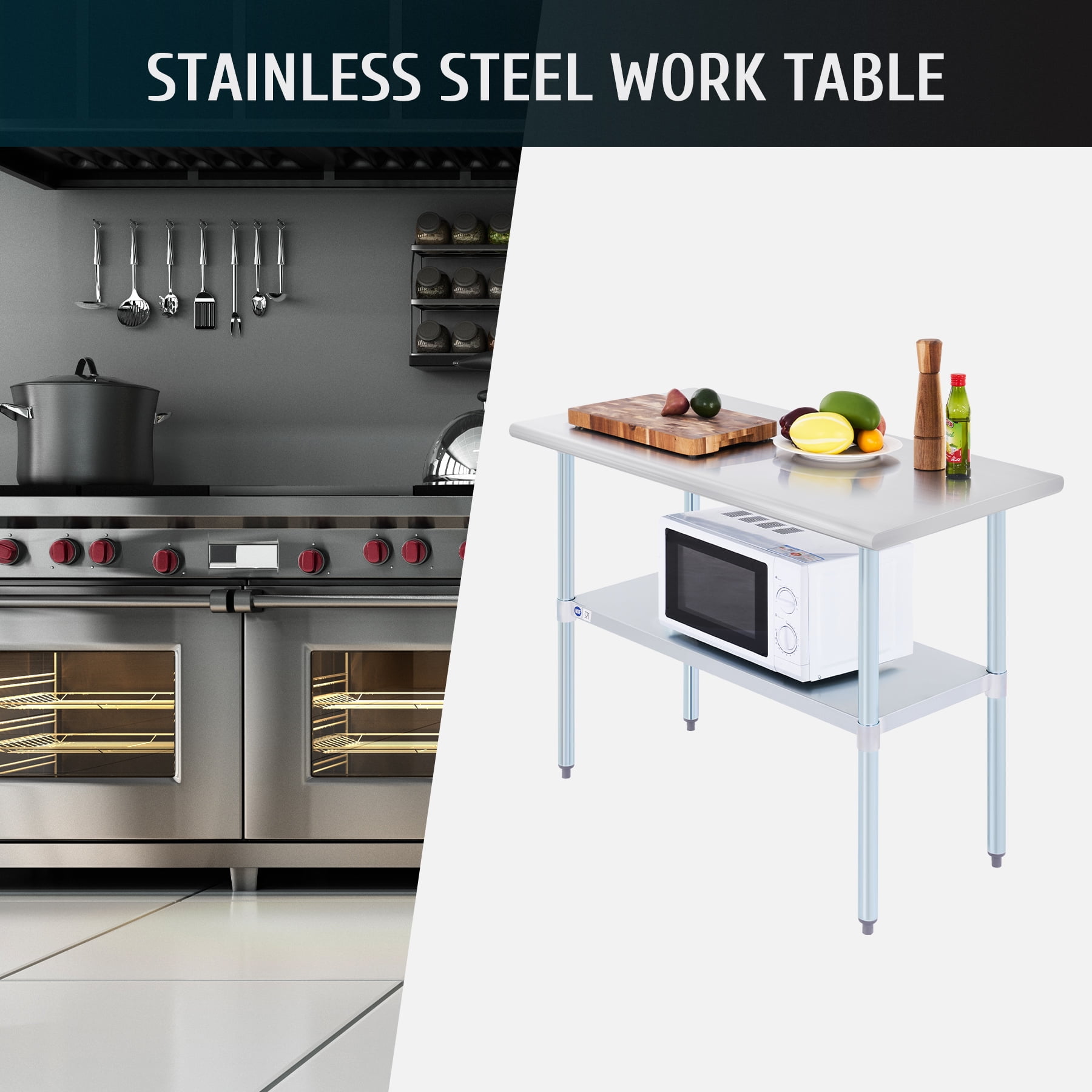 Wilprep Commercial Stainless Steel Prep Table, Adjustable Shelf, 48x24 ...