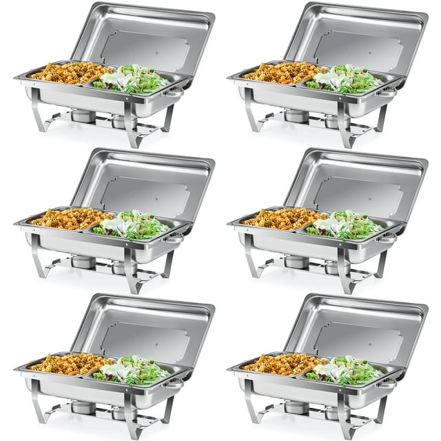 Wilprep Party Chafer Warming Tray, 6-Pack 8Qt Stainless Steel Foldable Buffet Food Warmer Set ...