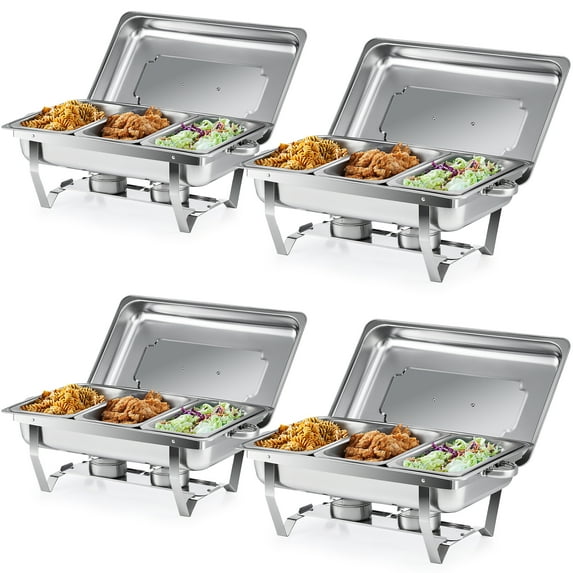 Wilprep 4-Pack Chafing Dish Buffet Set, 8Qt Stainless Steel Foldable ...