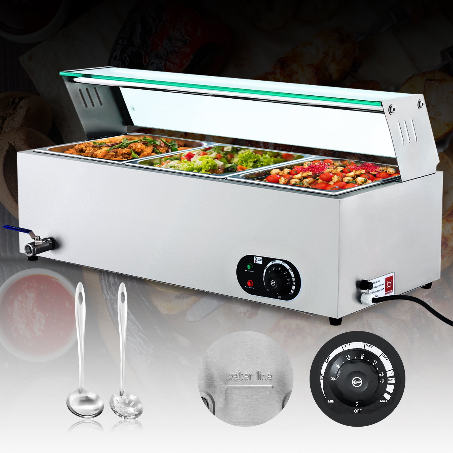 Wilprep Commercial Food Warmer 1200W Bain Marie Food Warmer with 3 ...