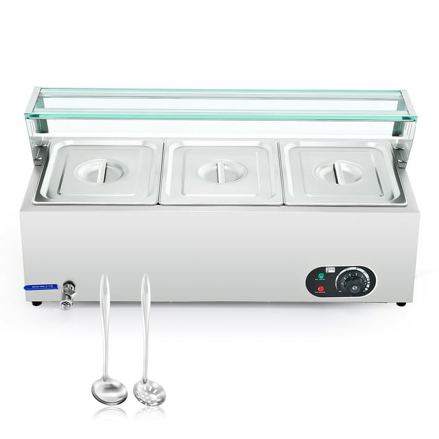 Wilprep Commercial Food Warmer w 3 Stainless Steel Pans Lids Glass ...