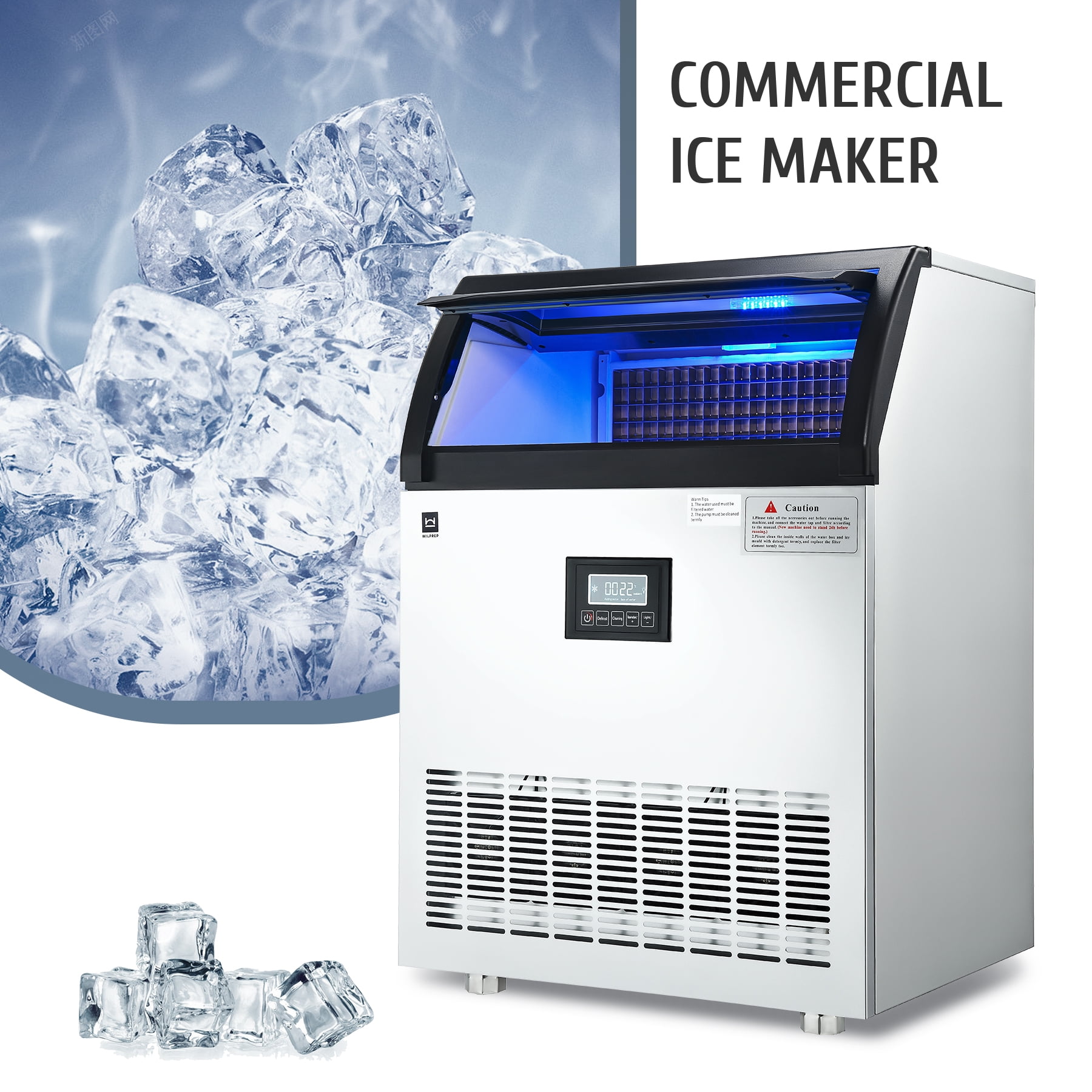 Wilprep Commercial Ice Machine 265lbs Daily Production 55lbs Storage ...