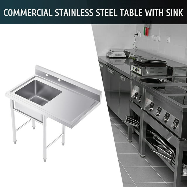 Wilprep Commercial Stainless Steel Utility Sink w Drainboard Strainer ...