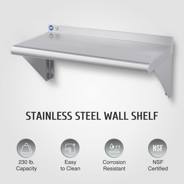 Wilprep Stainless Steel 12"x24" Wall Mount Kitchen Shelf, 230 lb, NSF ...