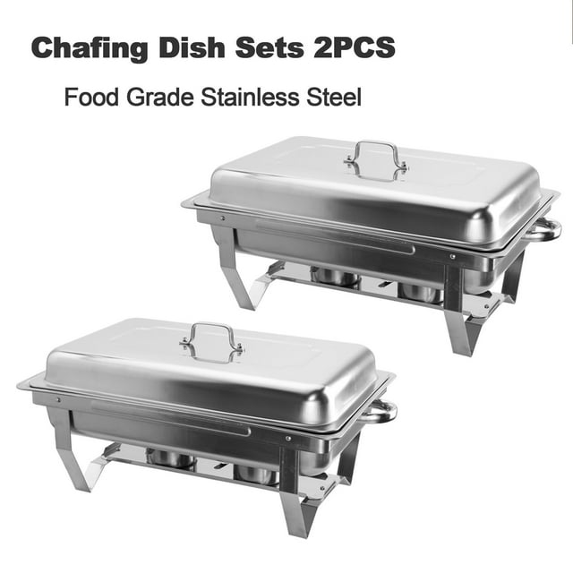 Wilprep Stainless Steel 9L/9.5Q 2Pack Chafing Dish Sets Chafer Full Size Pans Rectangular ...