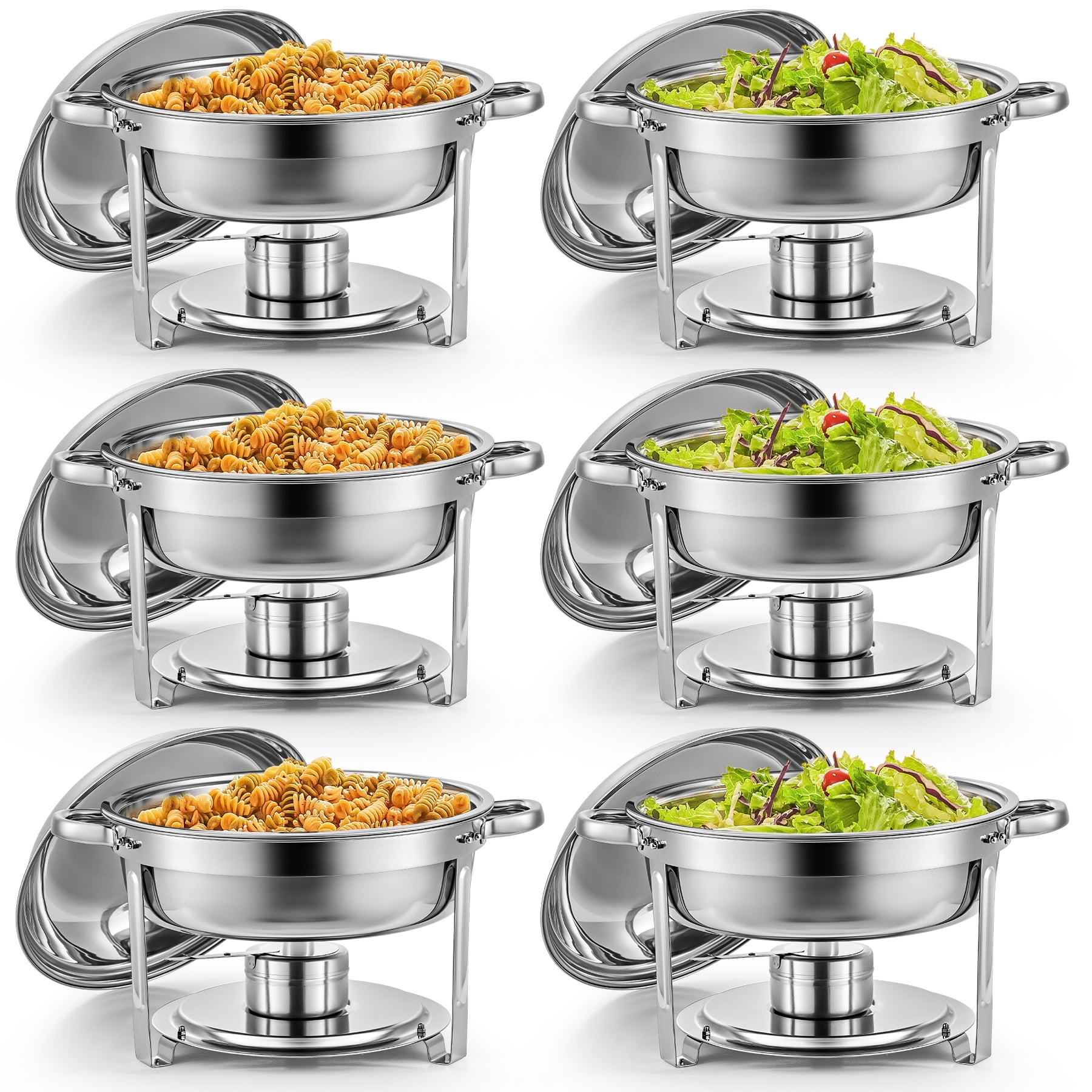 Wilprep 6 Packs Stainless Steel Buffet Dishes Set, 5 qt Round Chafers ...