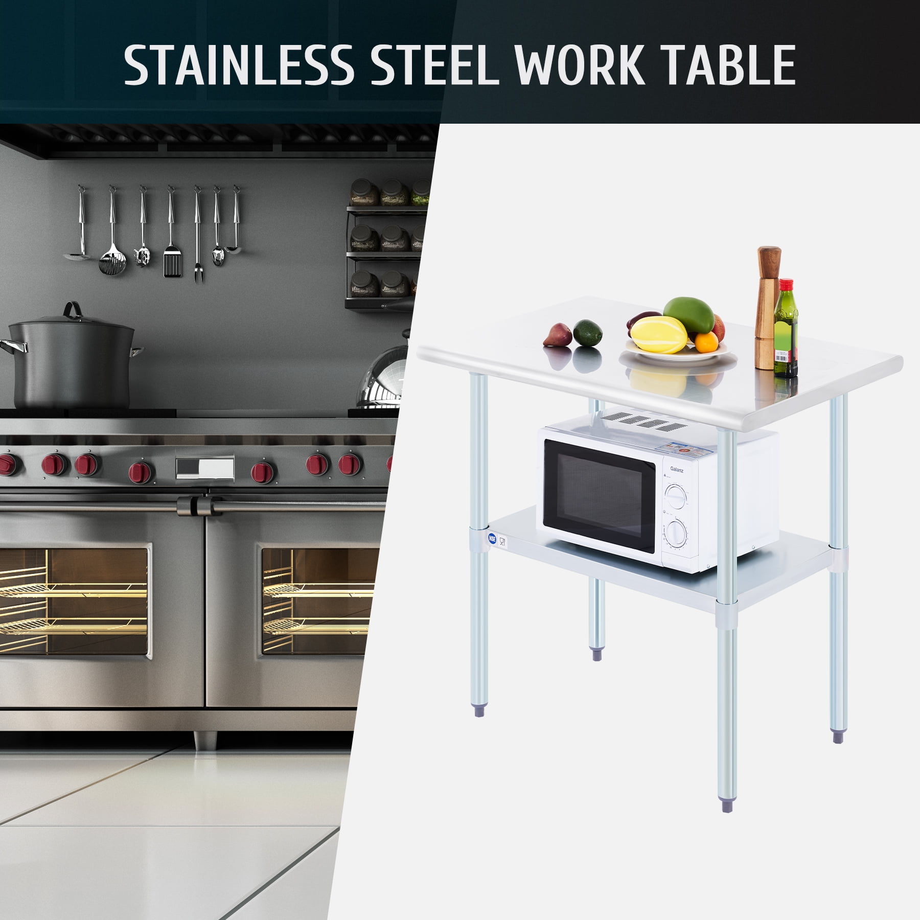 Wilprep Food Prep Stainless Steel Table, 36x24 Inch, Adjustable Metal ...