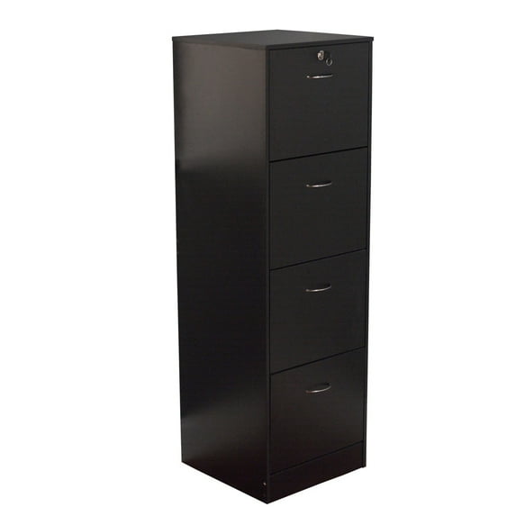 Buylateral Wilson 4 Drawer Wood Vertical Filing Cabinet, Black, Lockable, Particle Board ...
