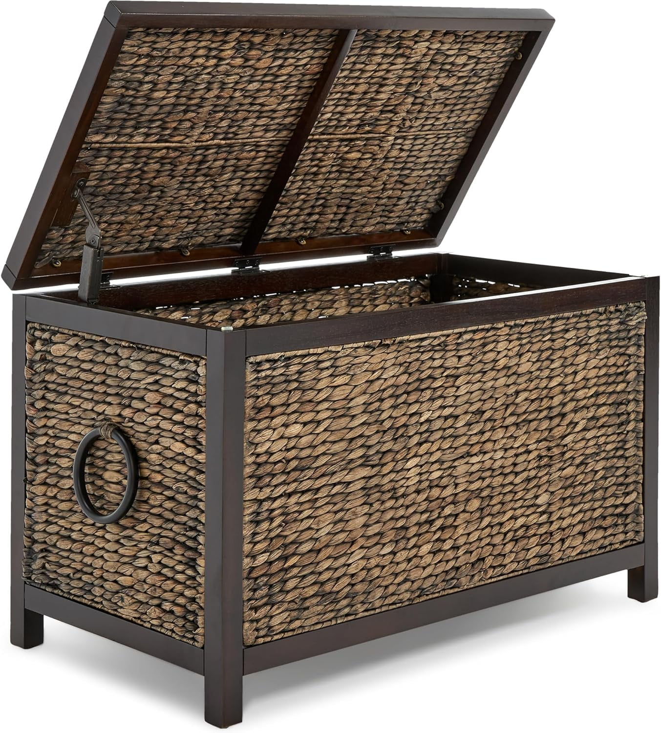 Wilson Farmhouse Wicker Storage Trunk, Large 30” Wide, Acacia Wood ...