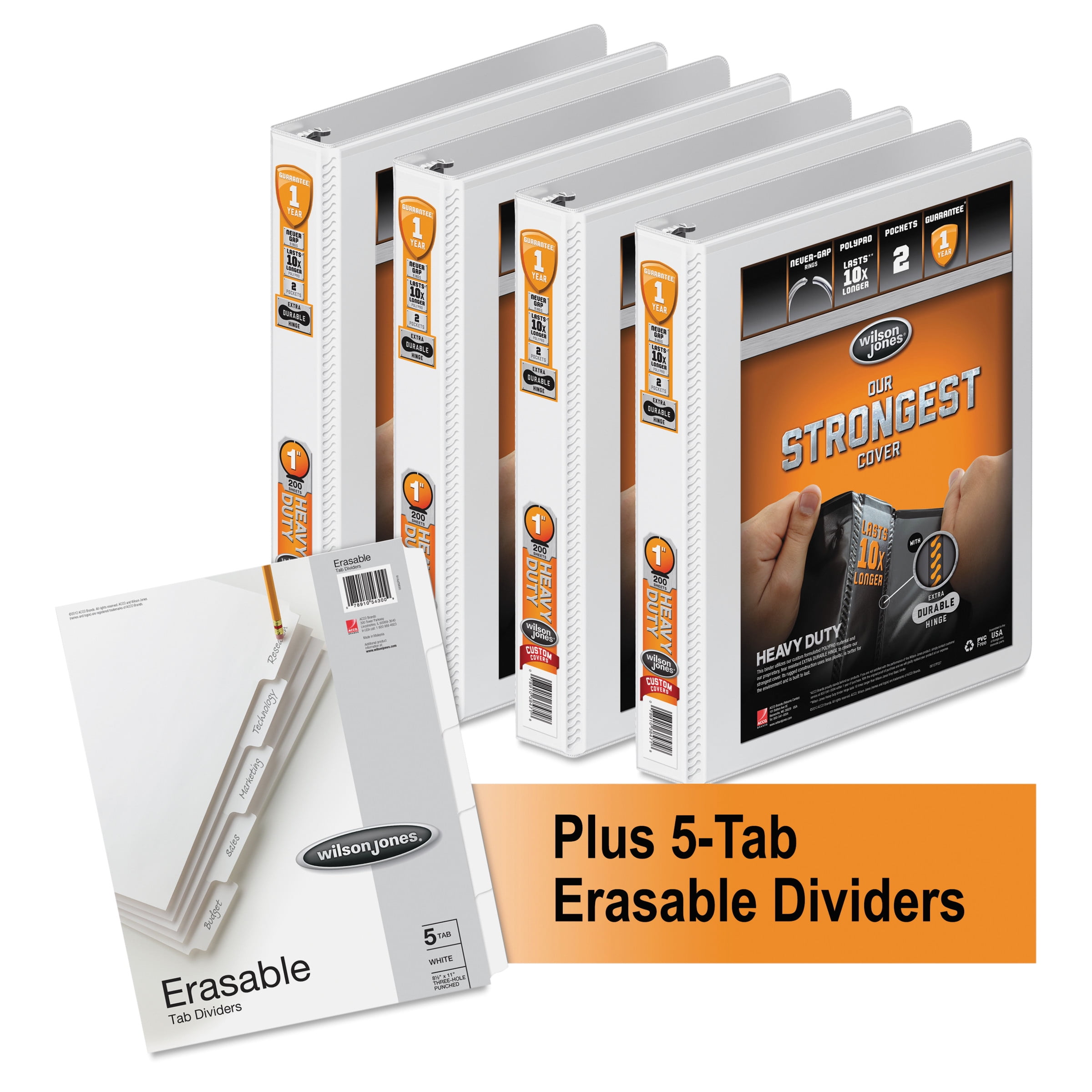 Wilson Jones Heavy-Duty Round-Ring View Binder Plus Pack, 1" Cap, White ...