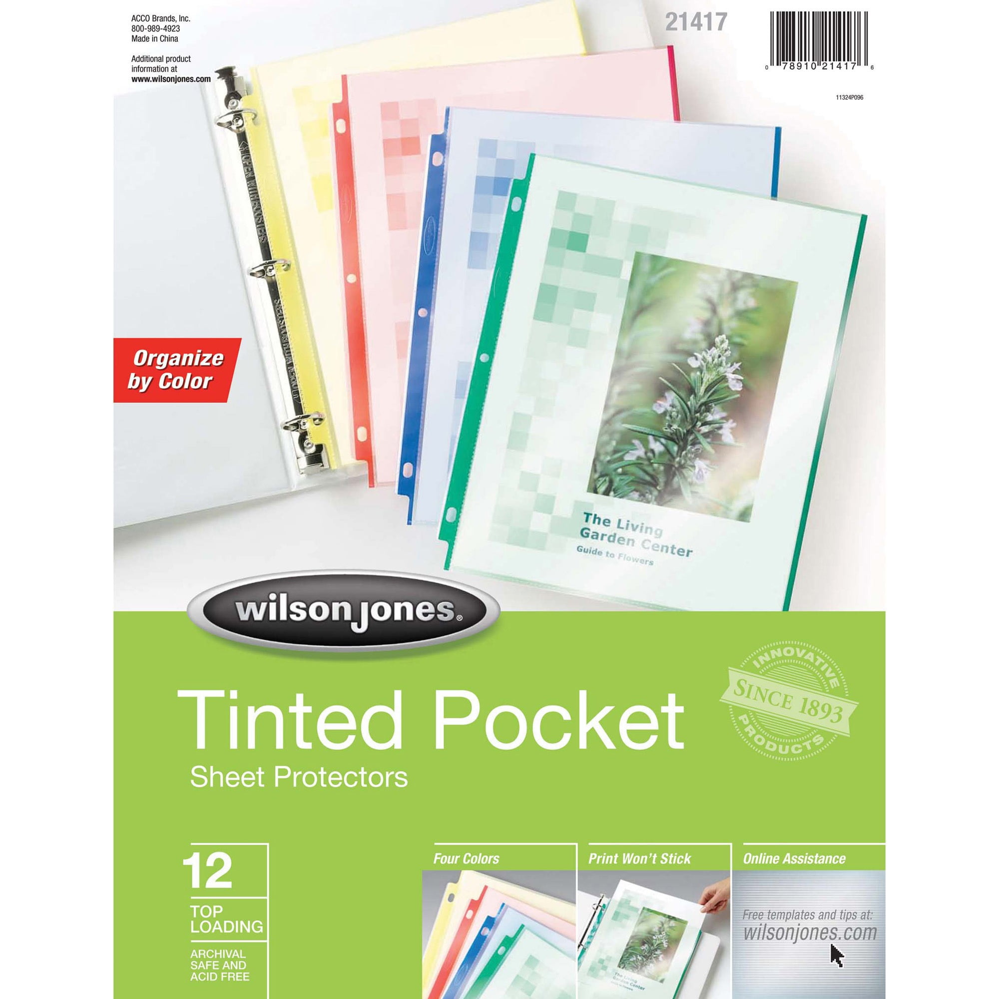 Wilson Jones Sheet Protectors Tinted Top Load 12/PK Blue/Green/Yellow ...